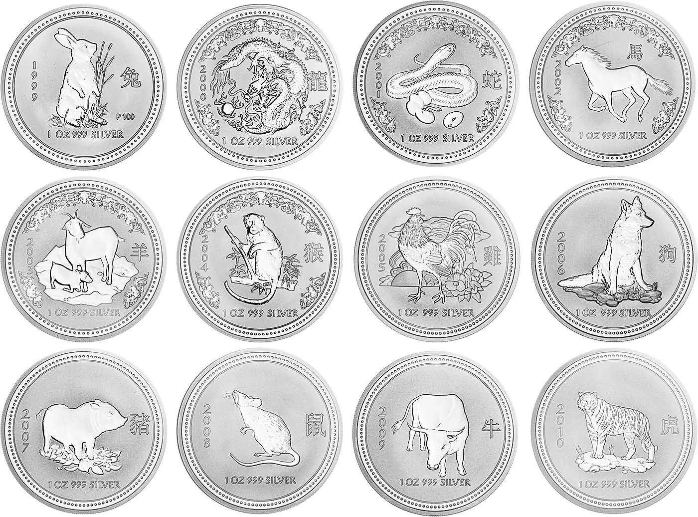 1999 - 2010 Perth Mint Lunar Series 1 Silver Set | Chards
