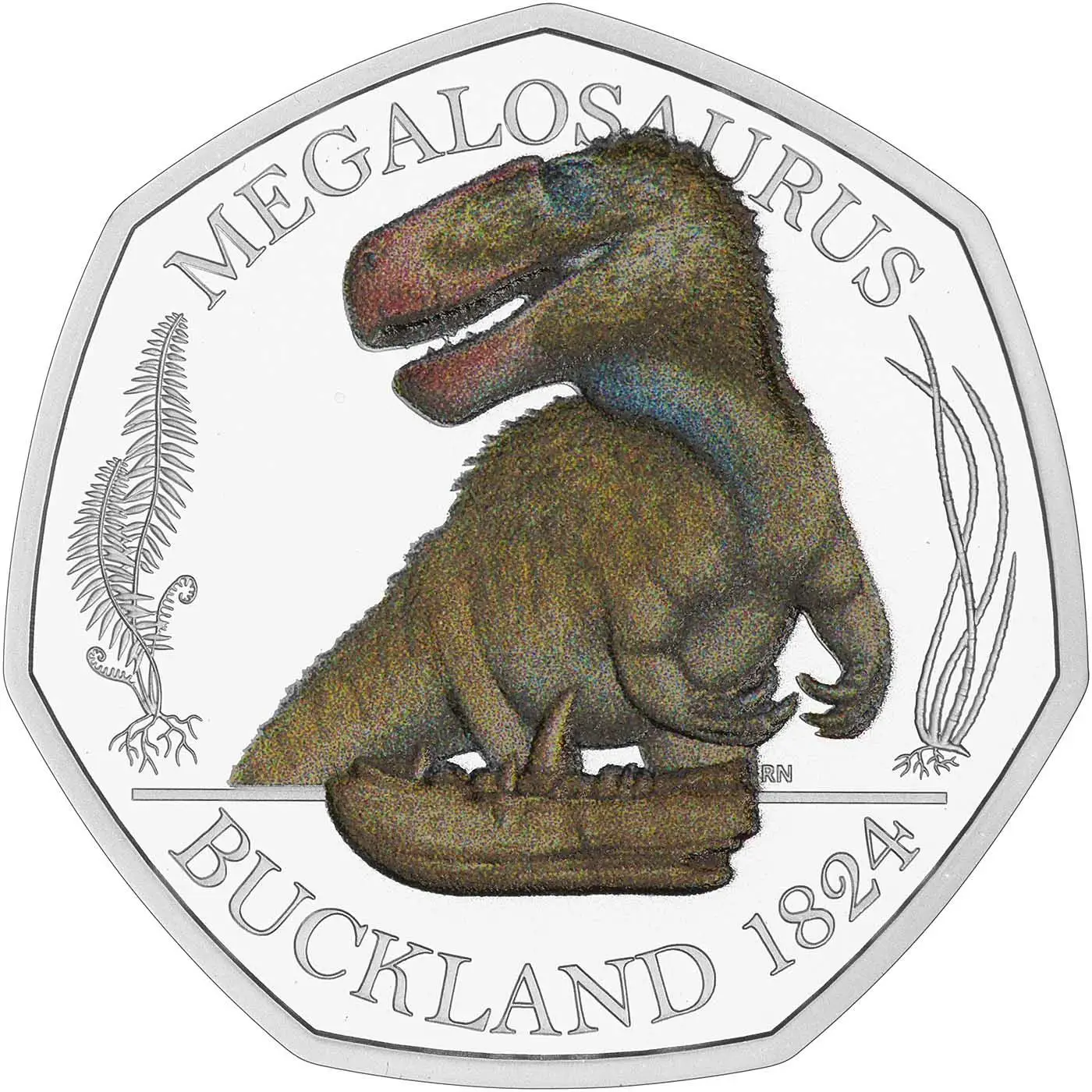 2020 Megalosaurus Dinosaur Coloured Silver Proof 50p |Chards