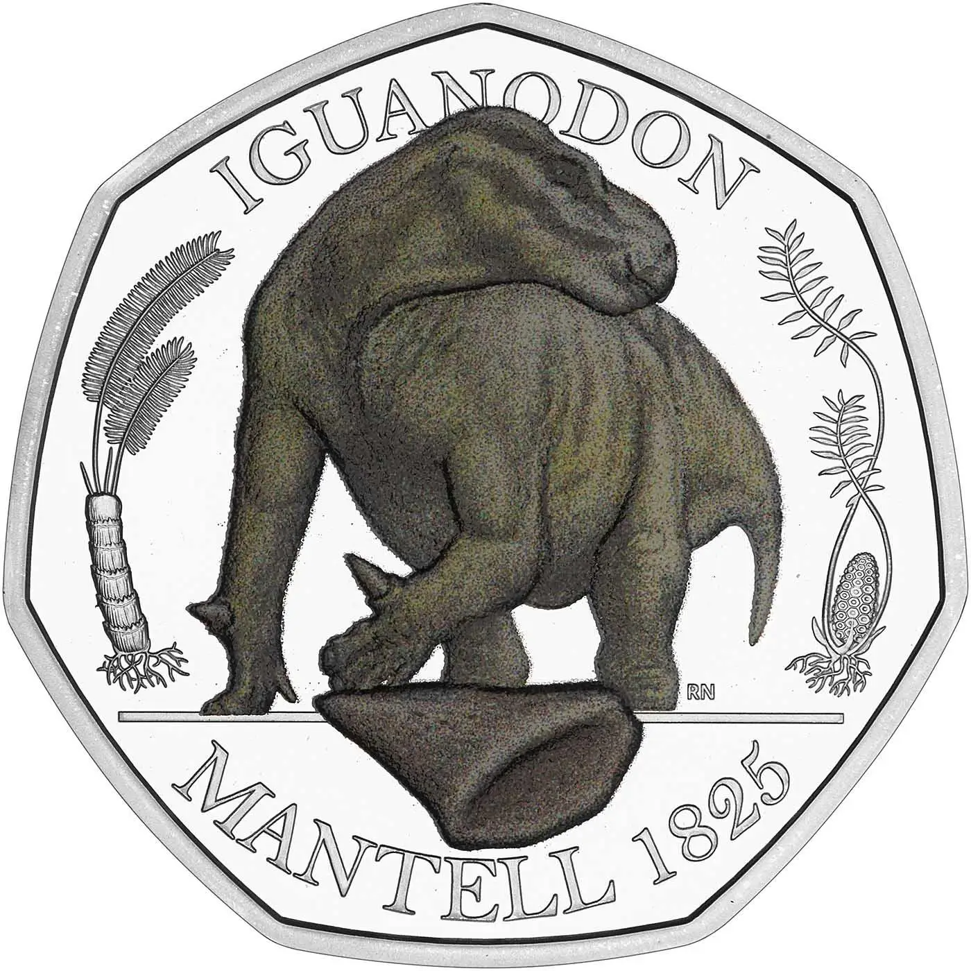 2020 Iguanodon Dinosaur Coloured Silver Proof 50p |Chards