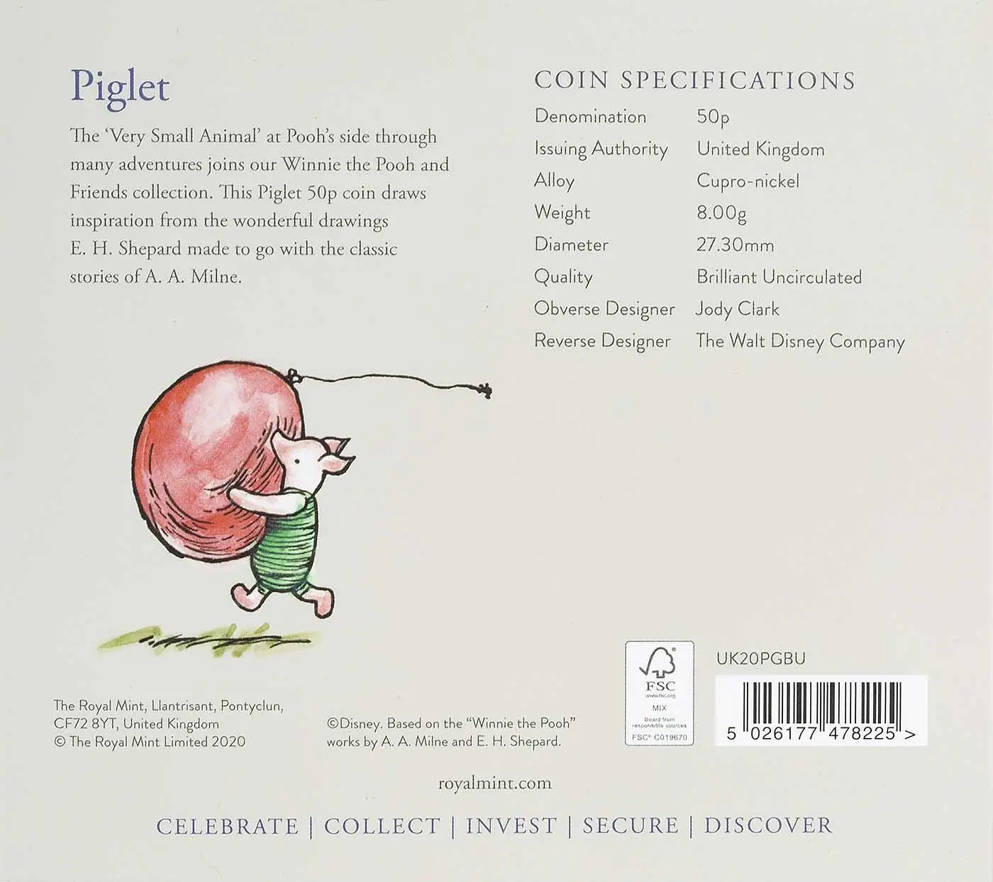 2020 Piglet Brilliant Uncirculated 50 Pence Coin | Chards