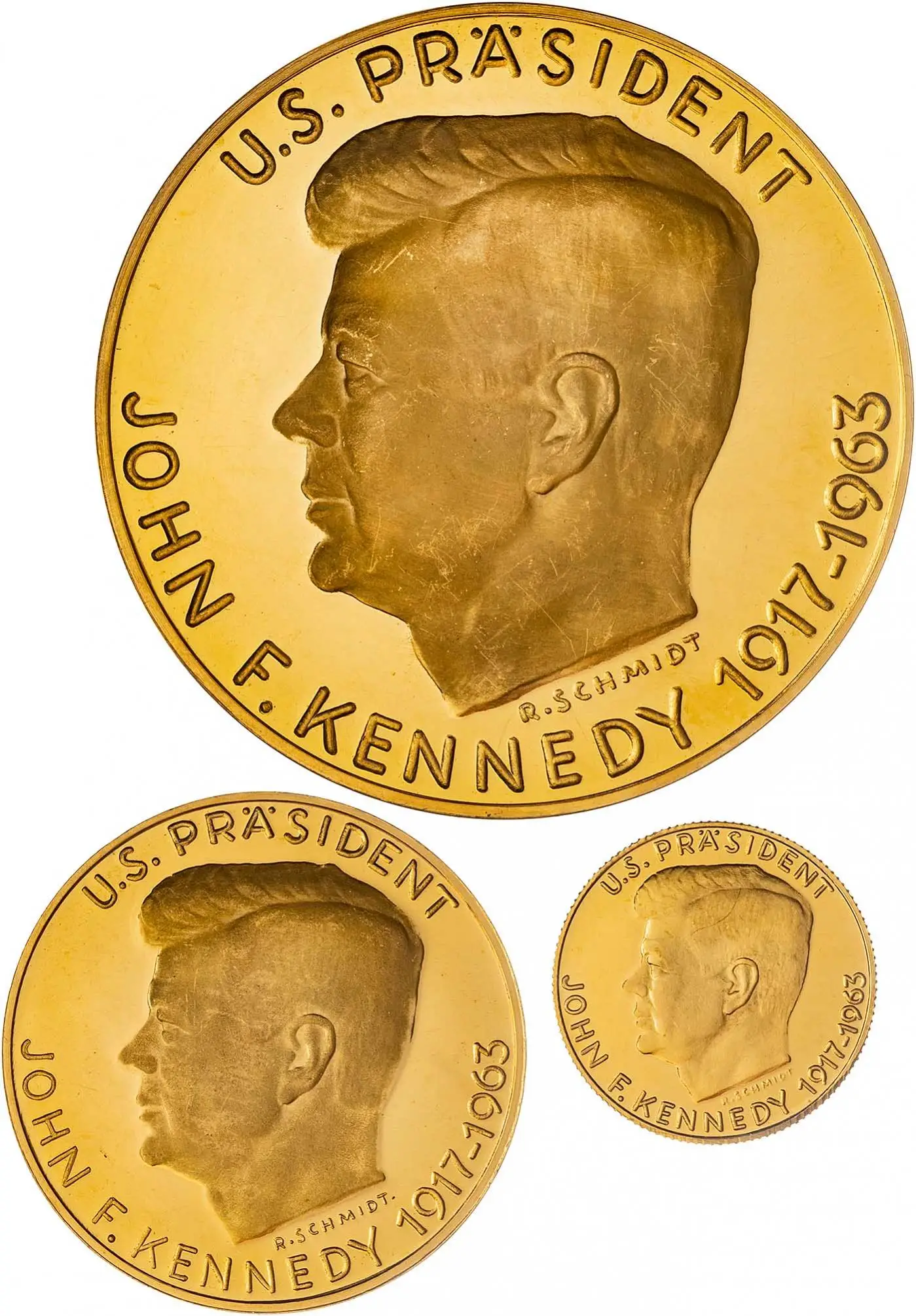 1963 John F Kennedy Gold 3 Piece Medallion Set | Chards