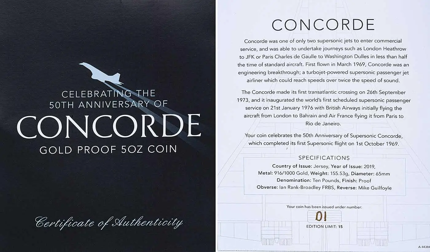 2019 5 oz Gold Proof 50th Anniversary of Concorde - Chards