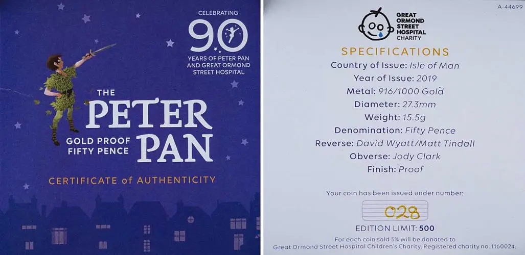 2019 Gold Proof Peter Pan 50p Isle of Man Coin | Chards