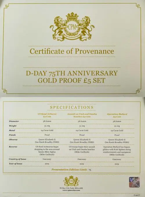 2019 Gold Proof D-Day Anniversary 3 Coin Set | Chards