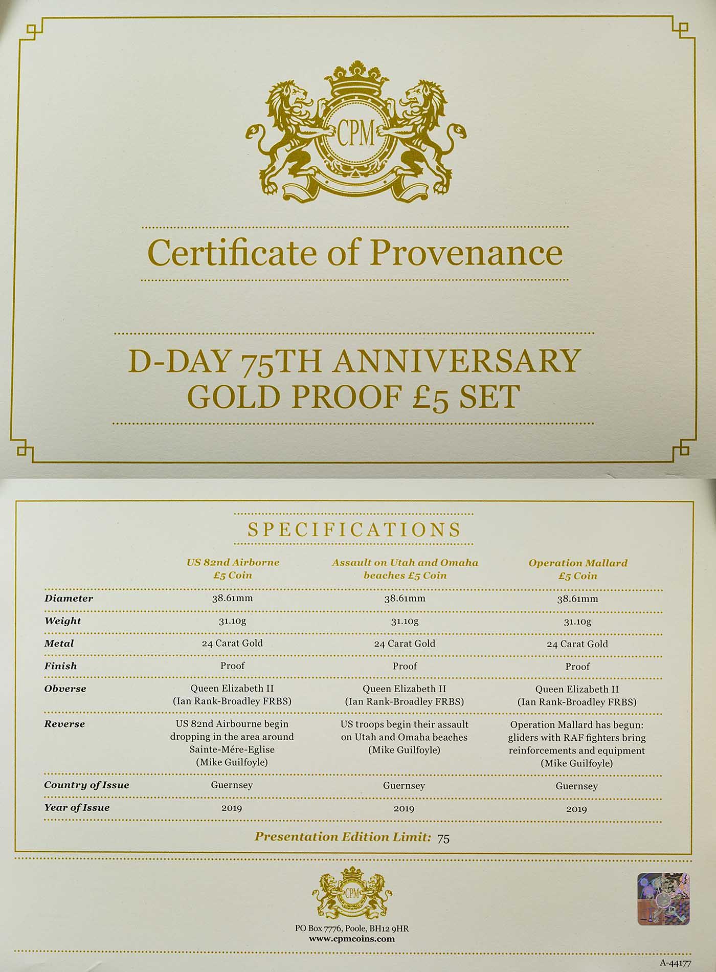 2019 Gold Proof D-Day Anniversary 3 Coin Set | Chards