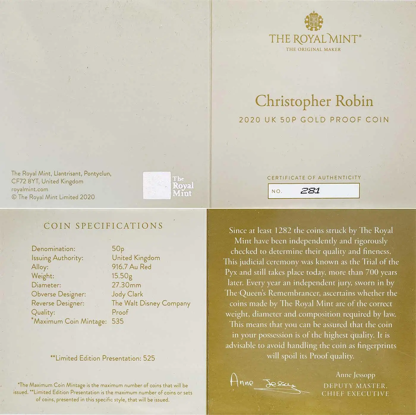 2020 Christopher Robin Gold Proof 50p Coin | Chards