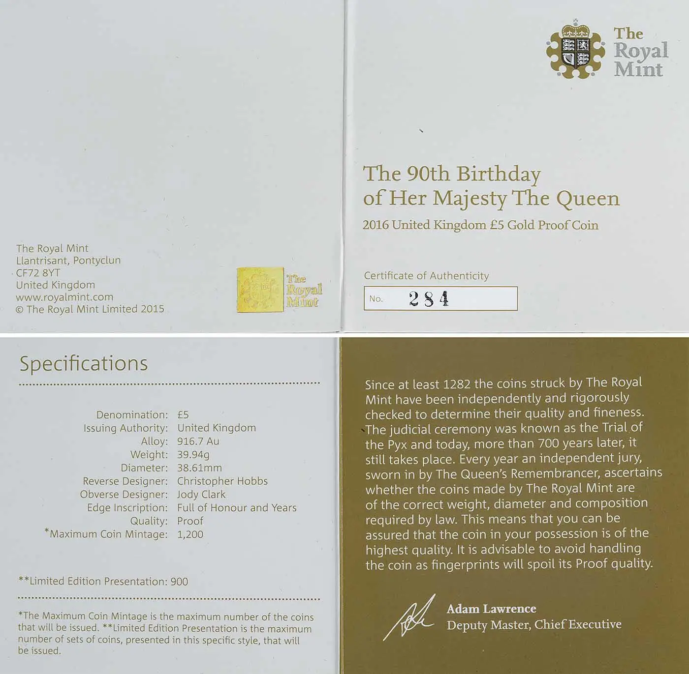 2016 Elizabeth II 90th Birthday Gold Proof £5 Coin | Chards