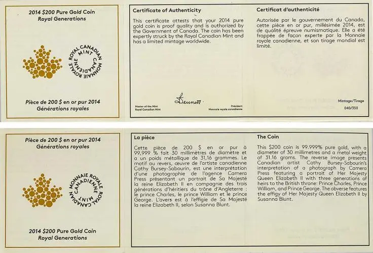 2014 Gold Proof Royal Generations Coin | Chards