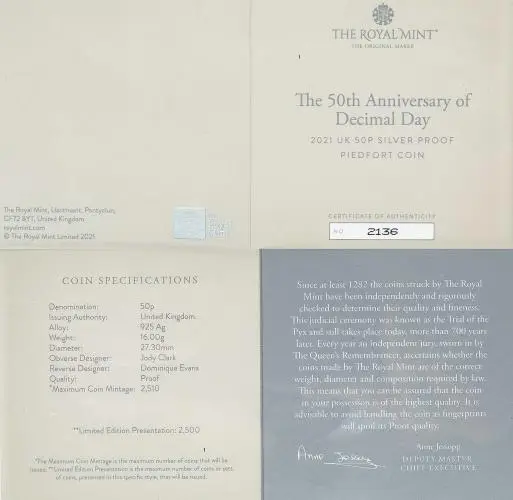 2021 Silver Proof Decimal Day Piedfort 50p Coin | Chards