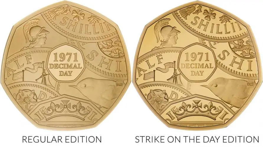 2021 Decimal Day Gold 50p Coin - Strike on the Day | Chards
