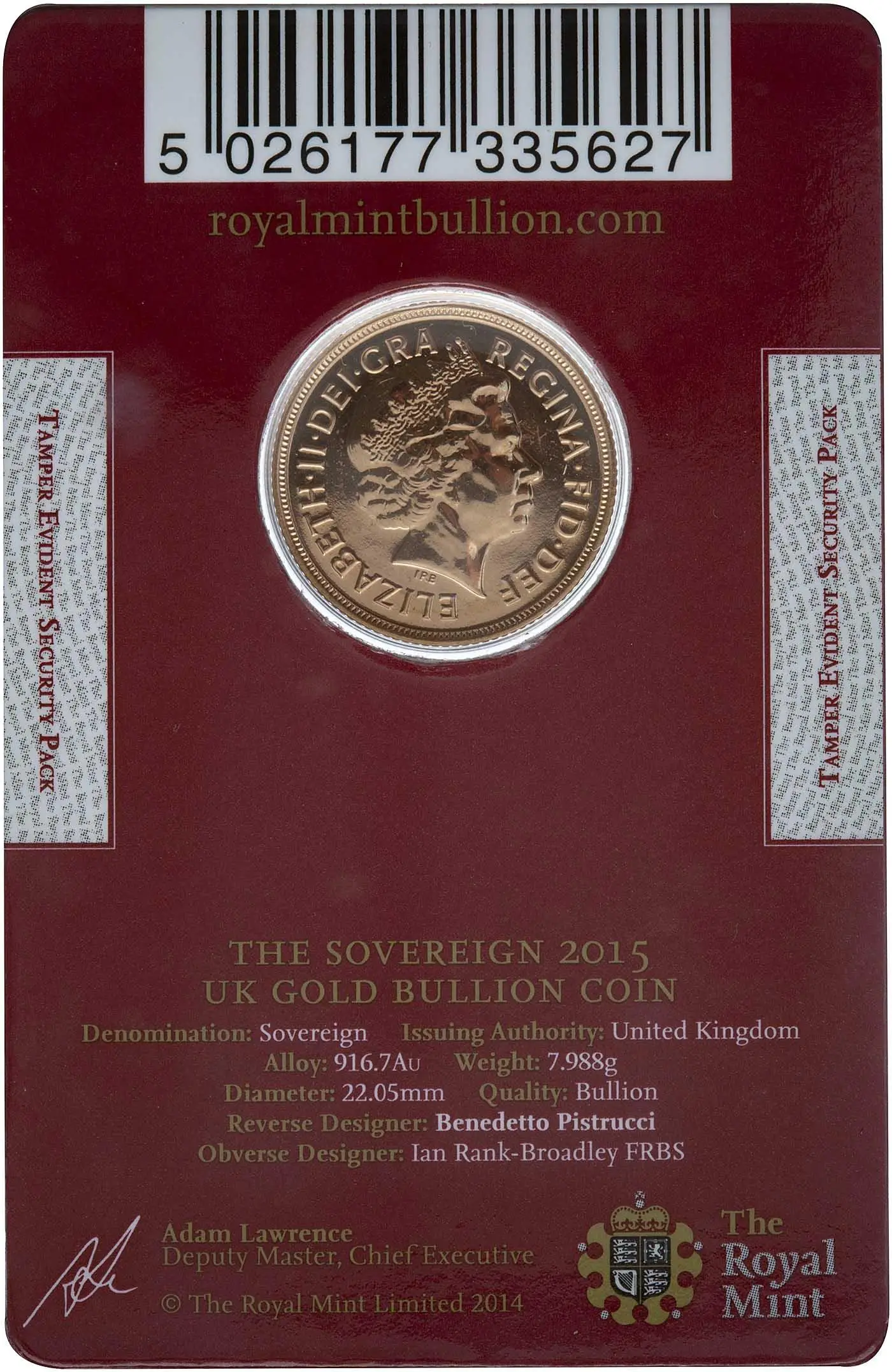 2015 Gold Sovereign Coin In Sleeve | Chards
