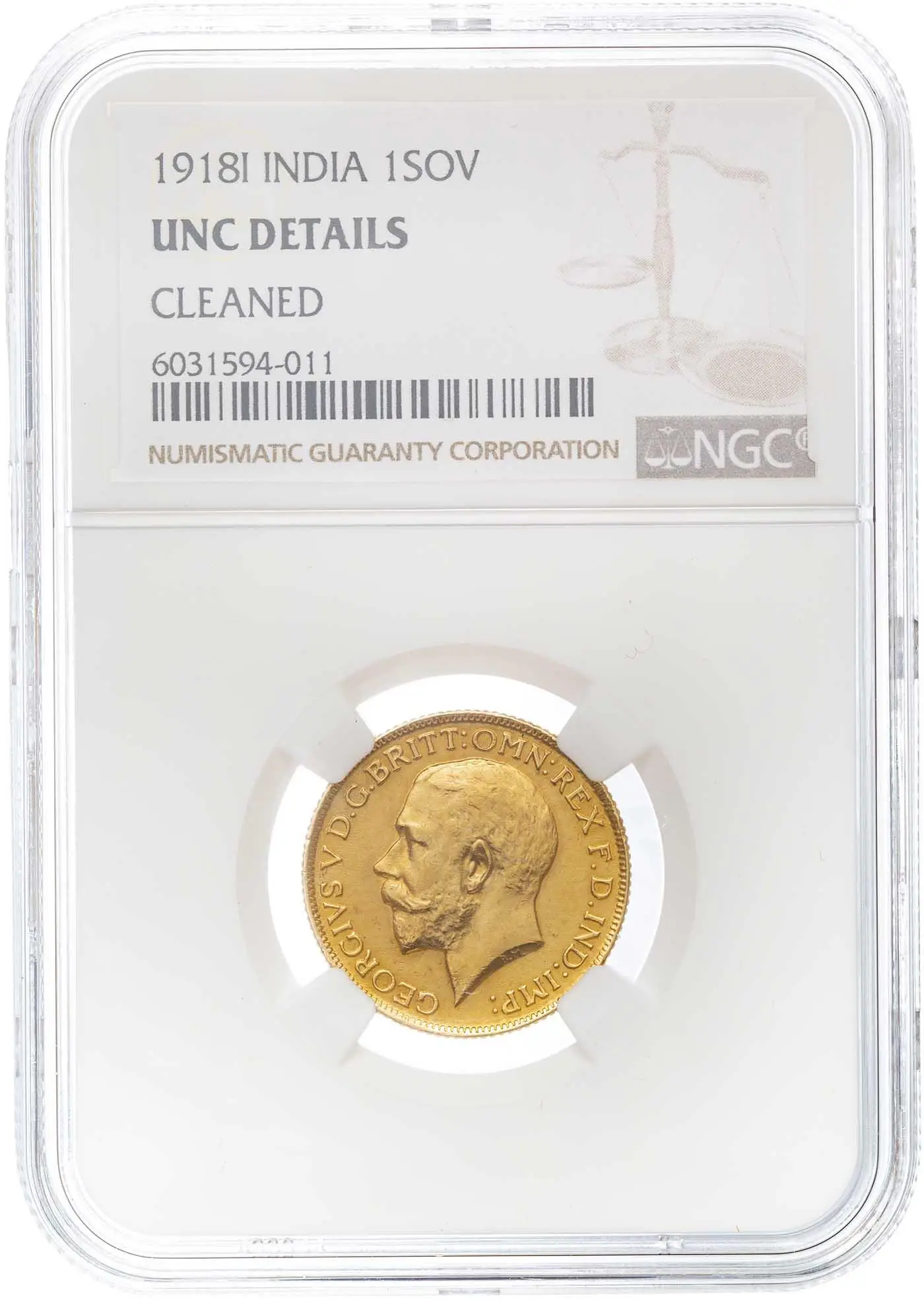 1918 Gold Sovereign George V Bombay Mint UNC CLEANED | Chard