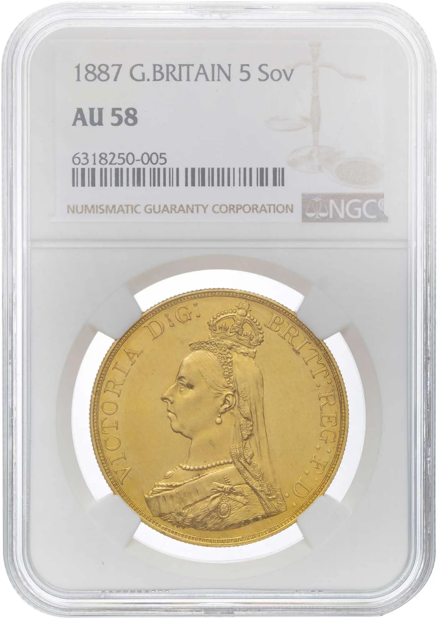 1887 Quintuple Sovereign Queen Victoria NGC AU 58 | Chards