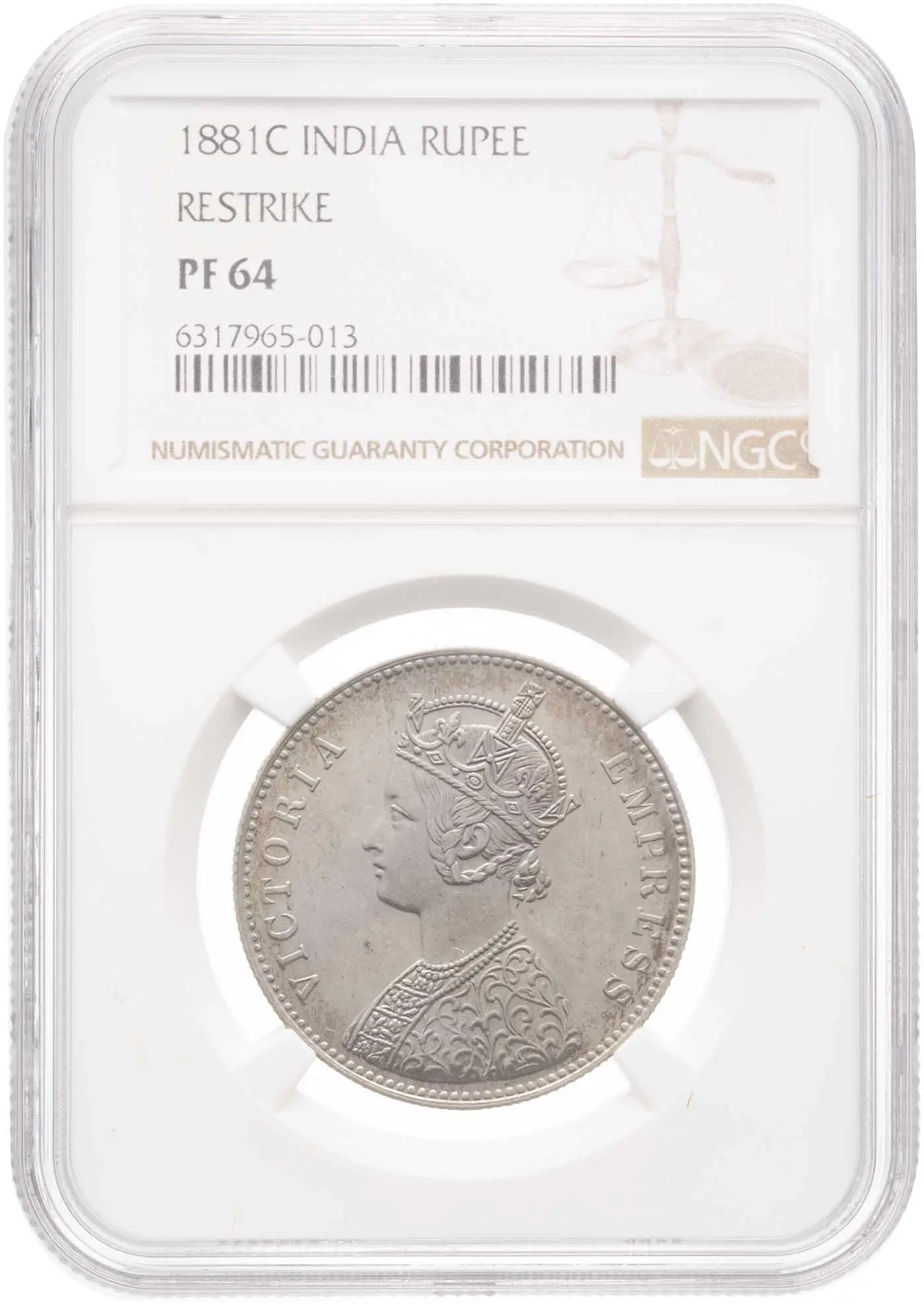 1881 Victoria Gothic Silver Indian Rupee NGC PF-64 | Chards