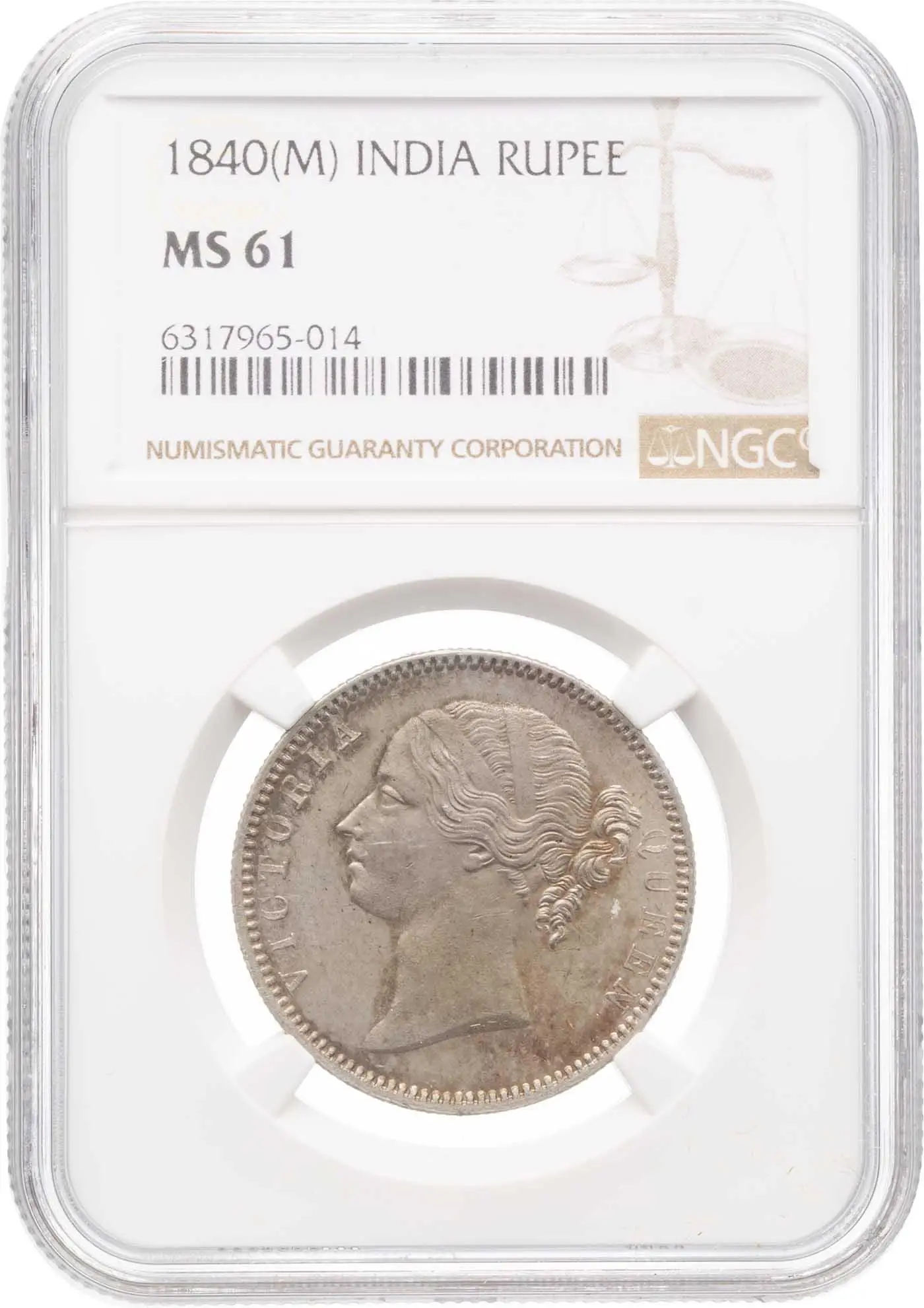 1840 (m) Silver Indian 1 Rupee NGC MS-61 Coin | Chards