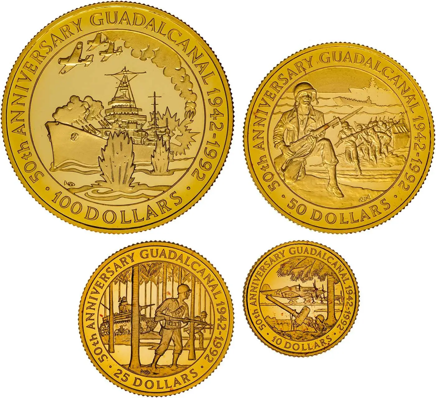 1992 Gold Proof 50th Anniversary of Guadalcanal Set | Chards