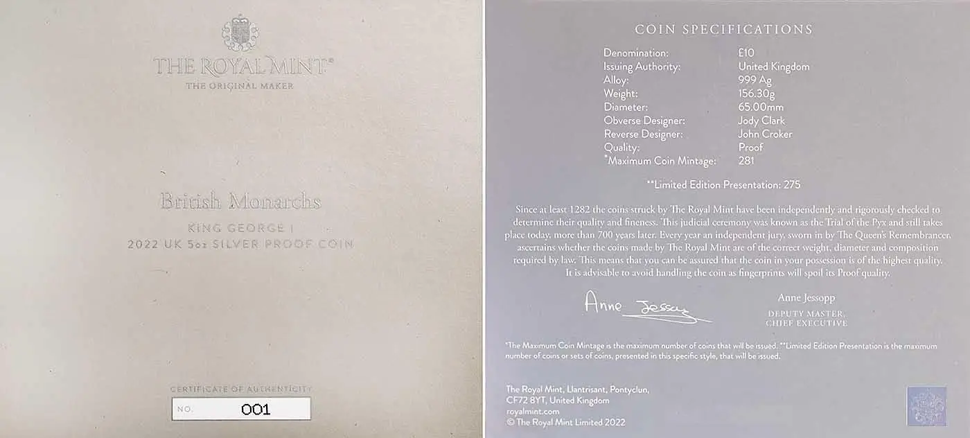 2022 5 oz Silver Proof George I Coin | Chard - £465.00