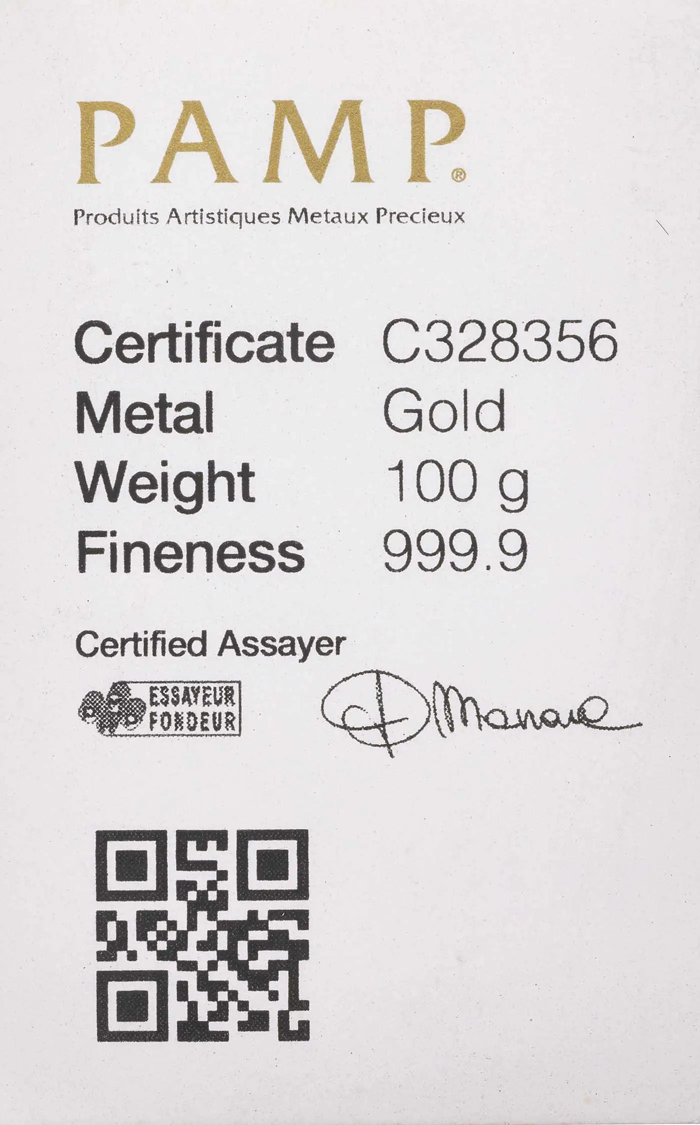 100 Gram Cast Gold PAMP Suisse Pre-Owned Bar | Chards