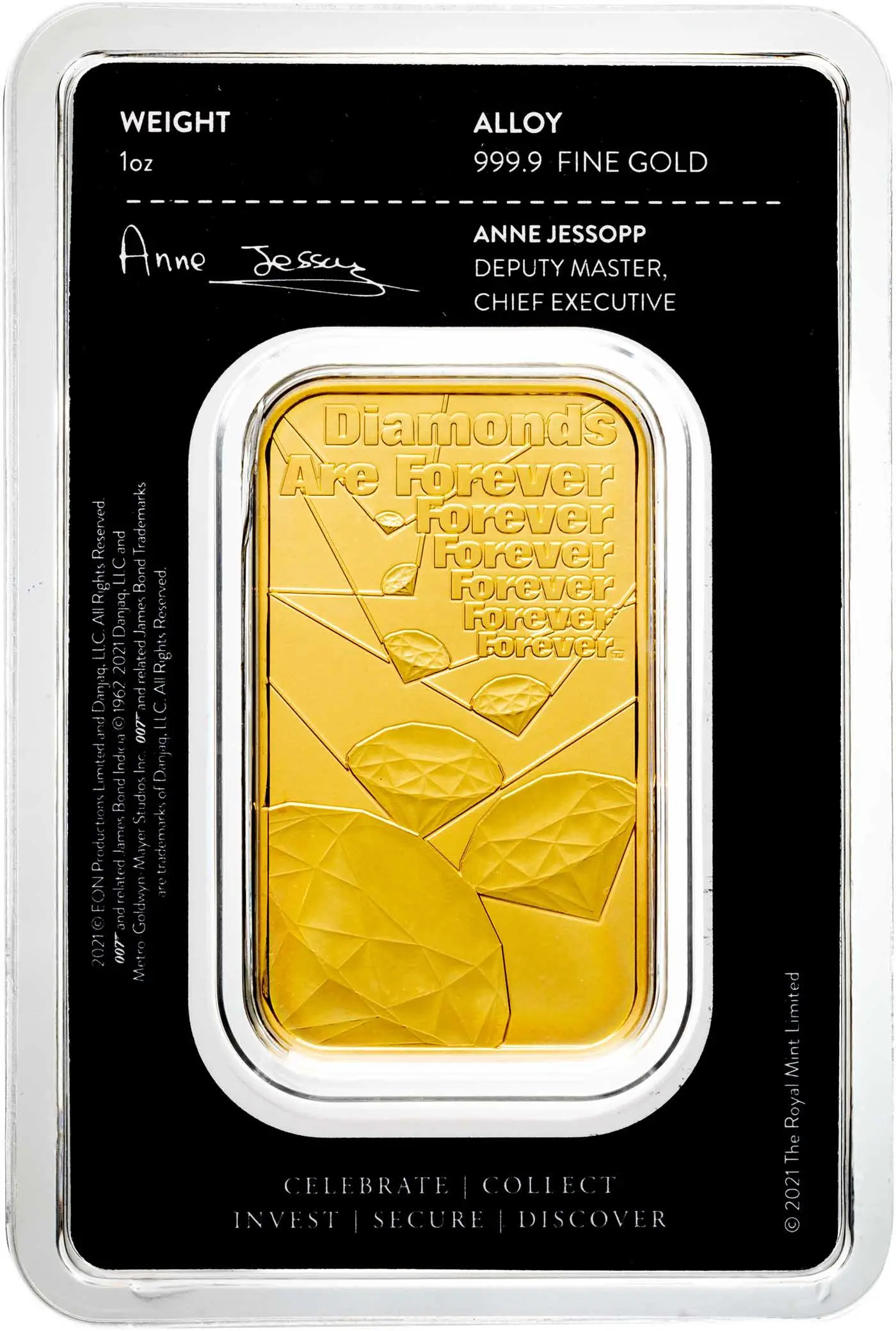 1 Ounce Minted James Bond Gold Bar - In Card | Chards