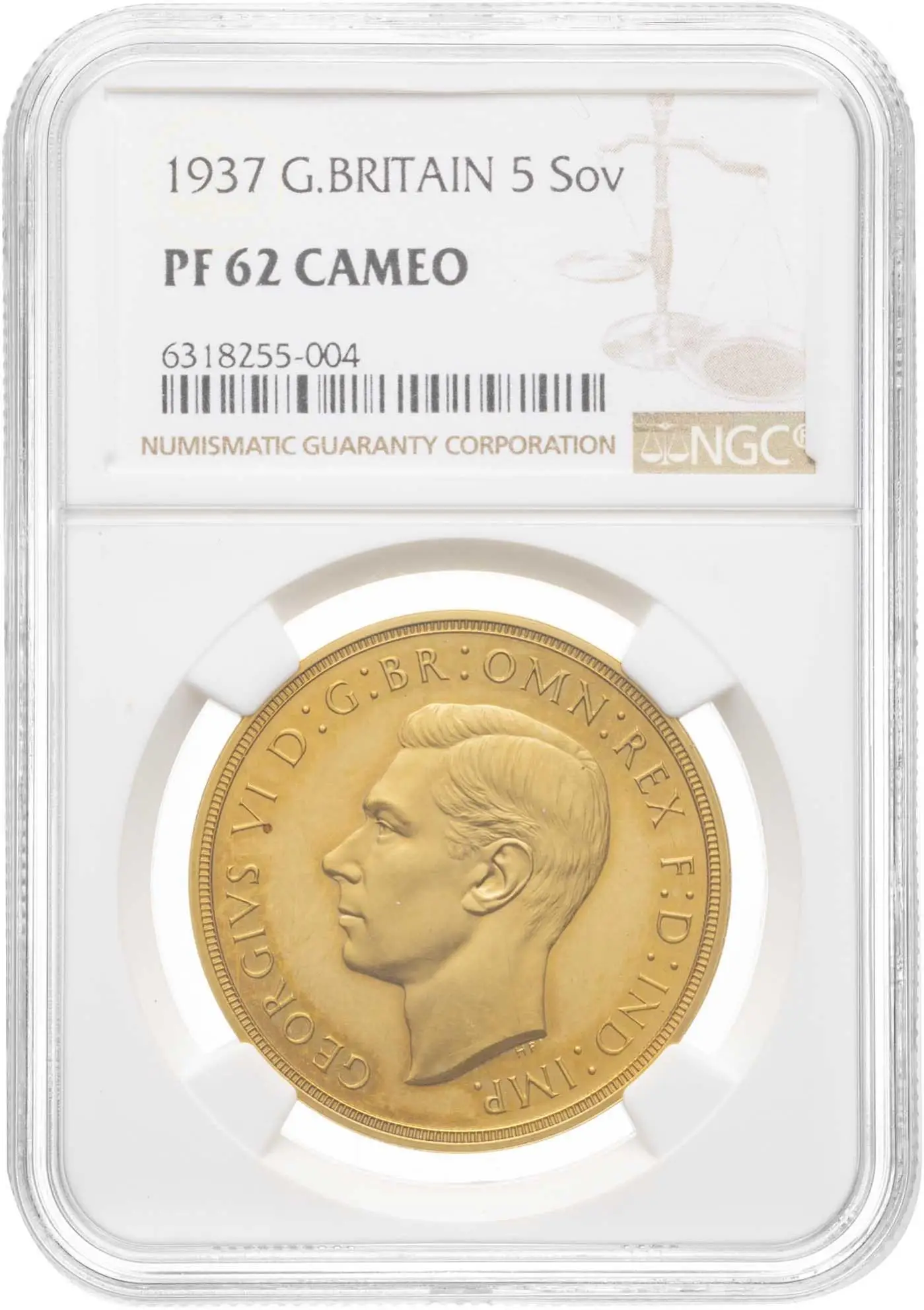 1937 Gold Proof Quintuple Sovereign NGC PF 62 CAMEO | Chards