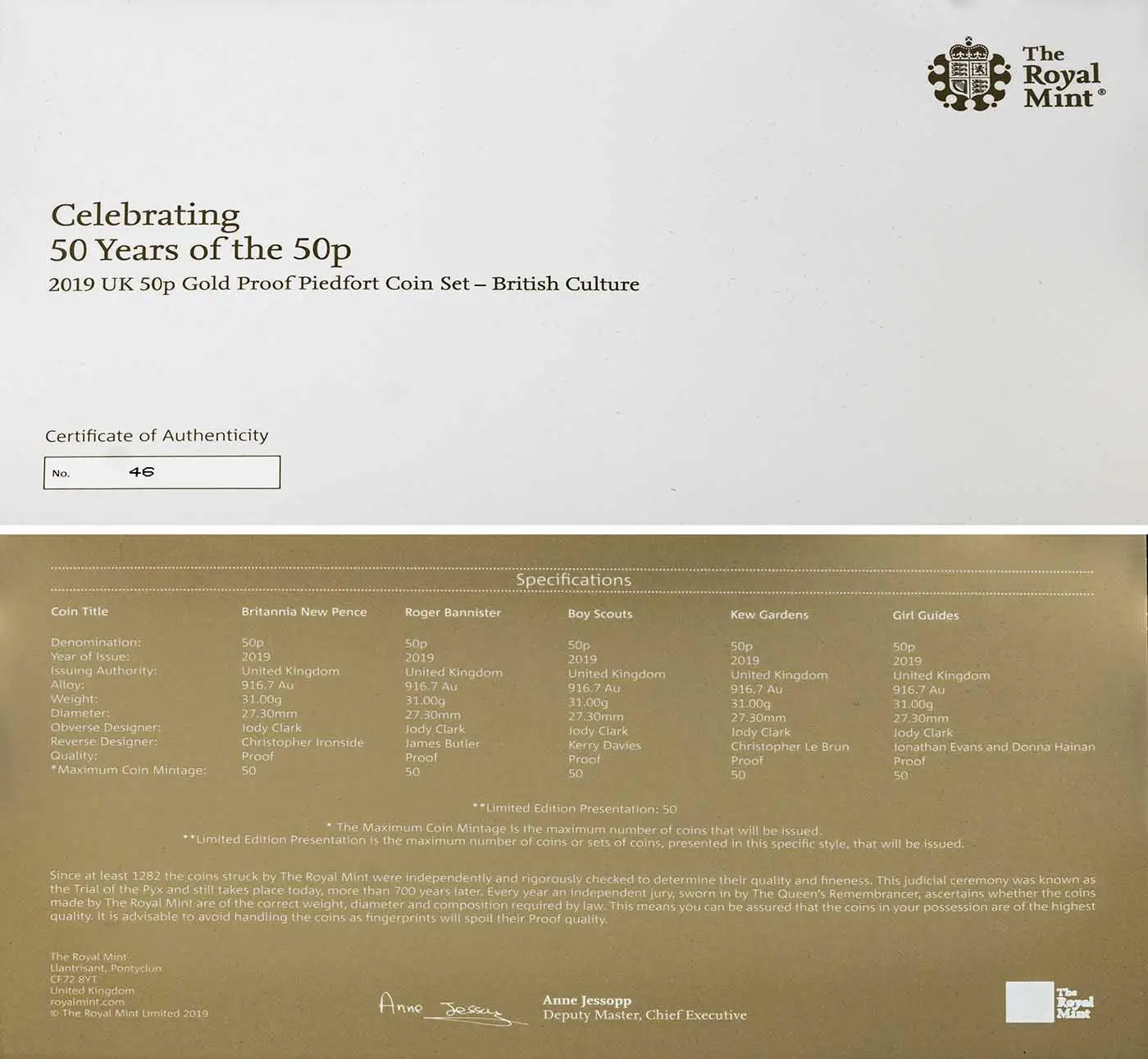 2019 Gold Proof QEII 50 Years of the 50p Coin Set | Chards