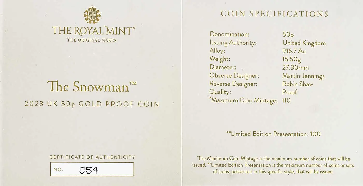 2023 Snowman Gold Proof 50p Coin | Chards - £1,220.00