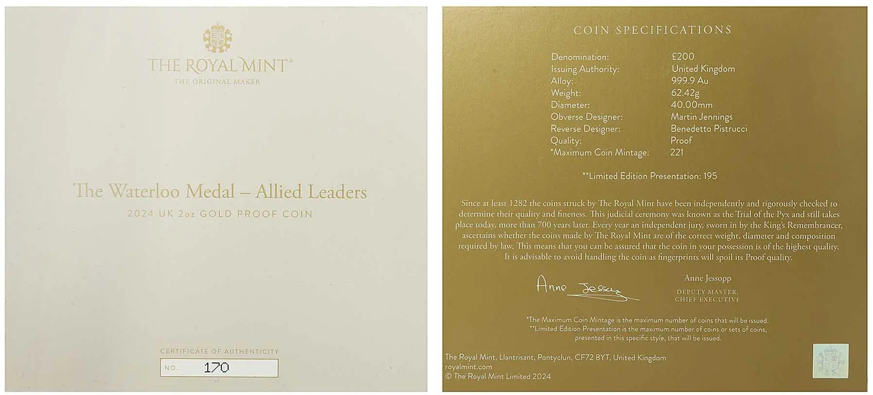 2024 Pistrucci's Waterloo Medal 2oz Gold Proof Coin | Chards