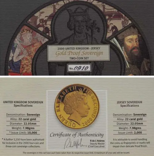 2000 UK - Jersey Millenium Gold Proof Sovereign Set | Chards