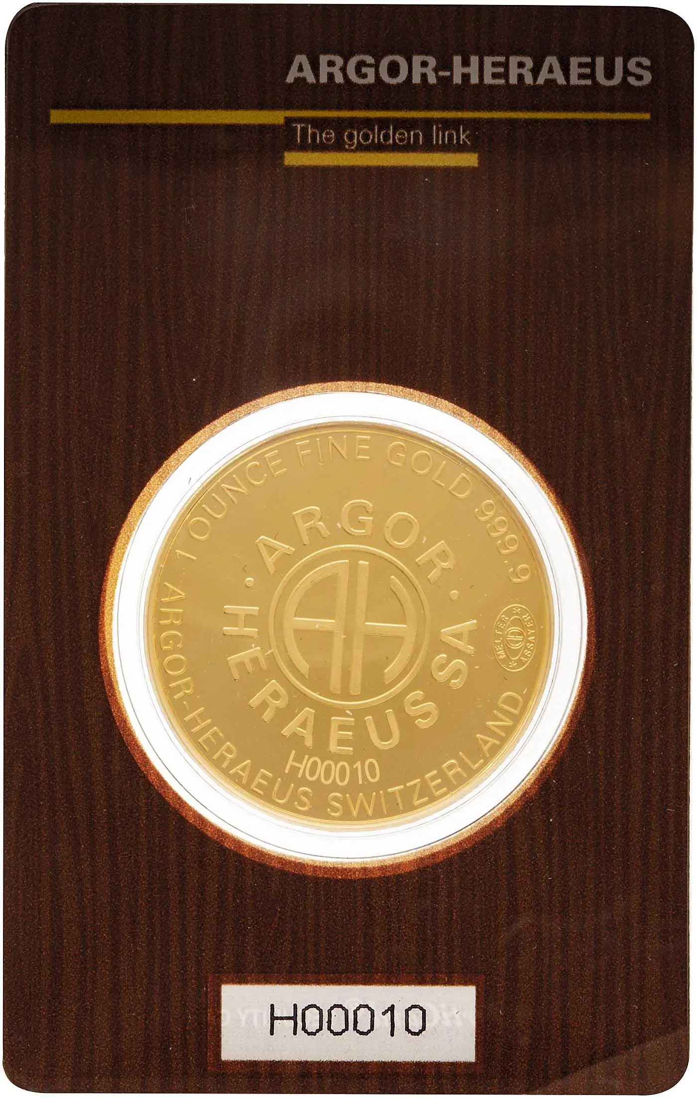 Round 1 oz Gold Bar Argor Heraeus - In Sleeve | Chards