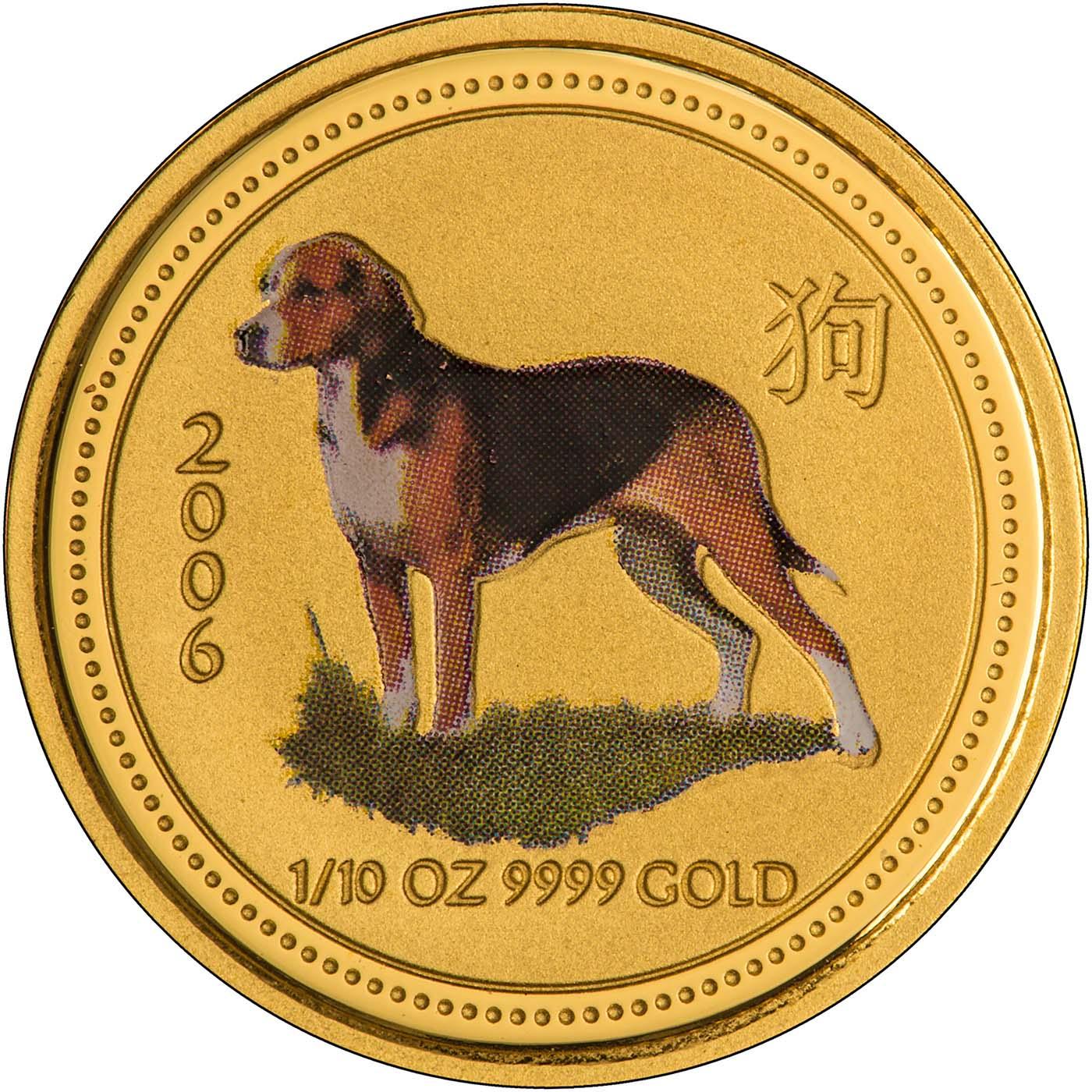 2006 Gold Year Of The Dog 0.1 oz Coloured Bullion Coin