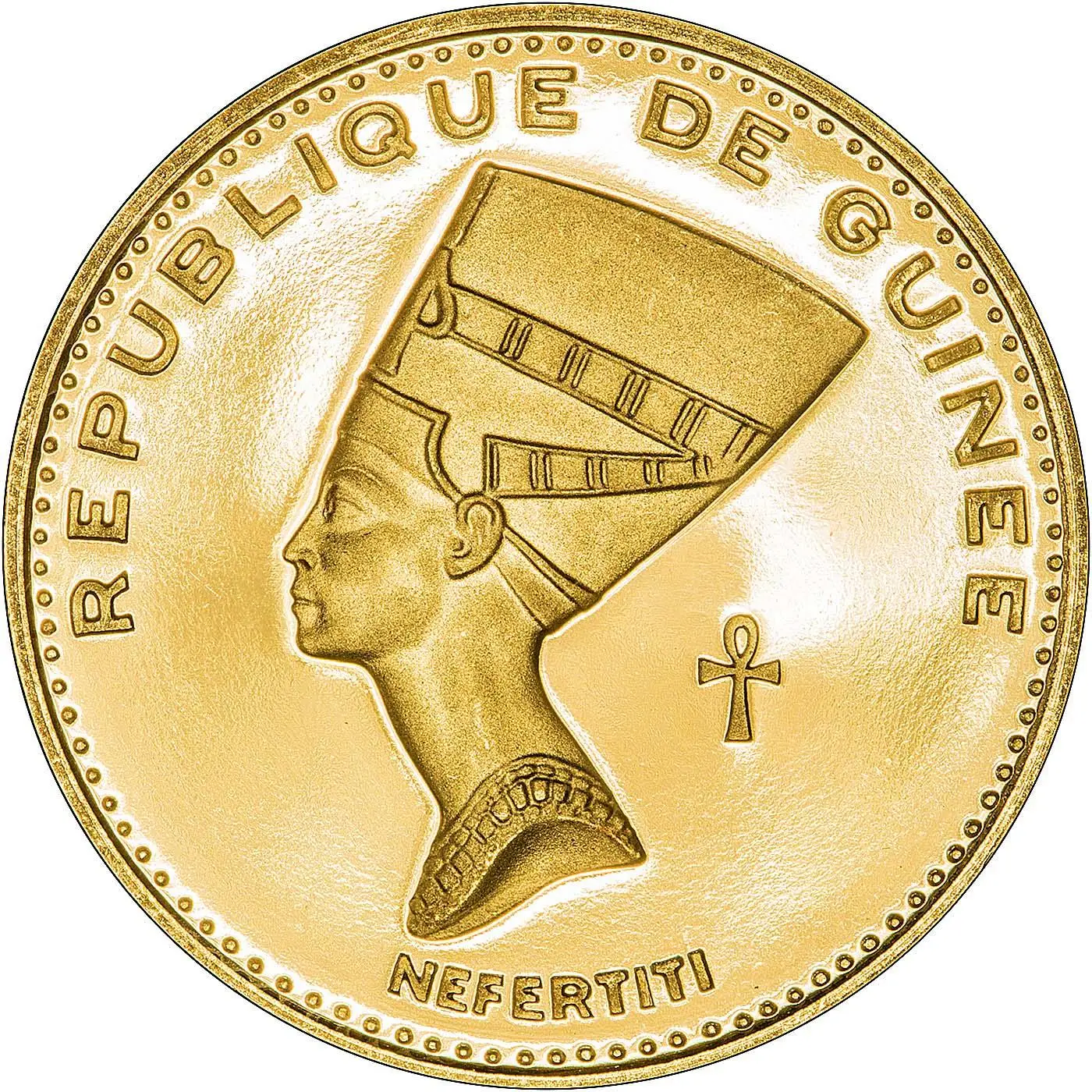 1970 Gold Republique de Guinea 5000 Francs aFDC Nefertiti