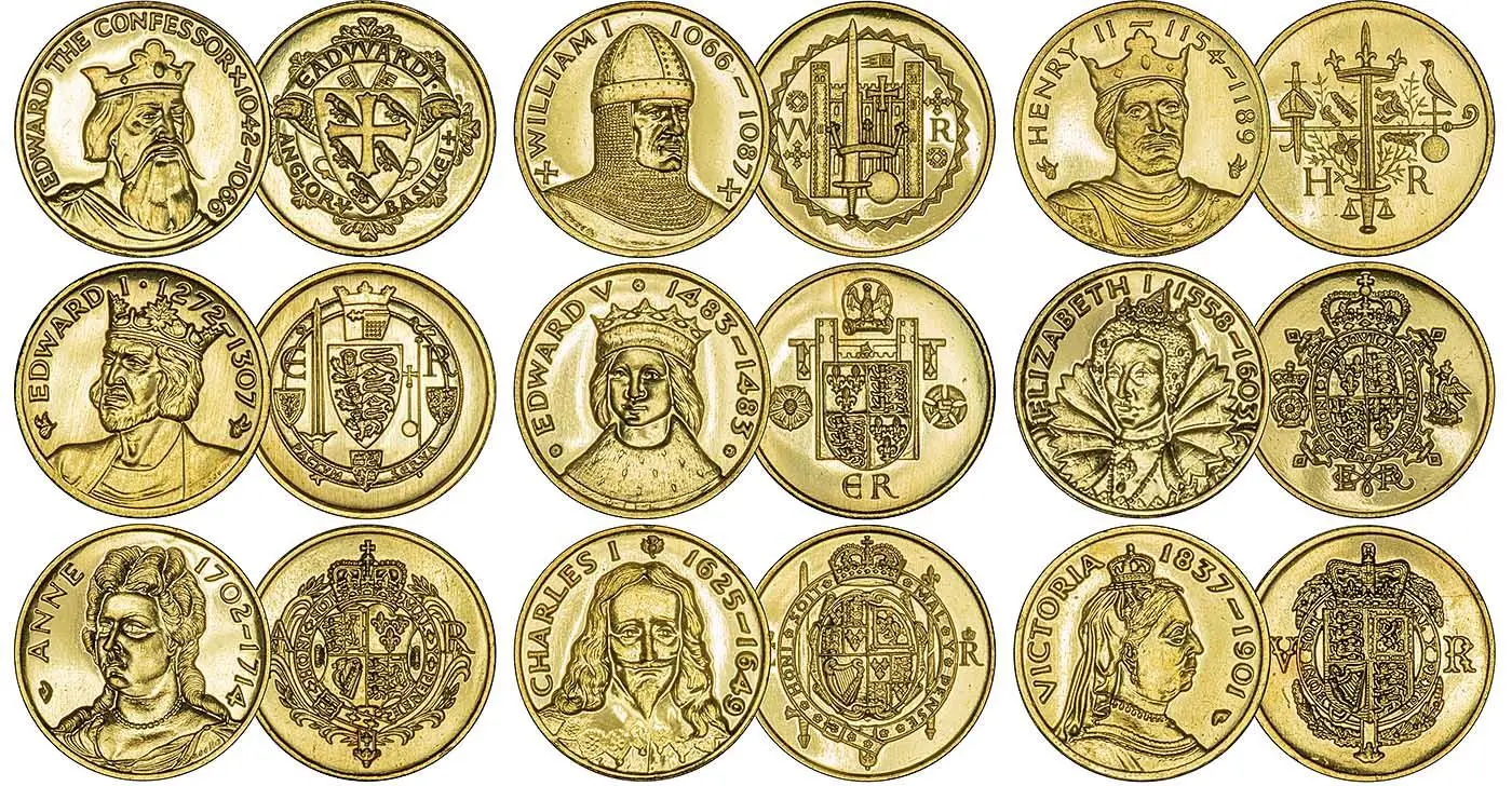 Kings and Queens of England Gold Medallion Set l Chards
