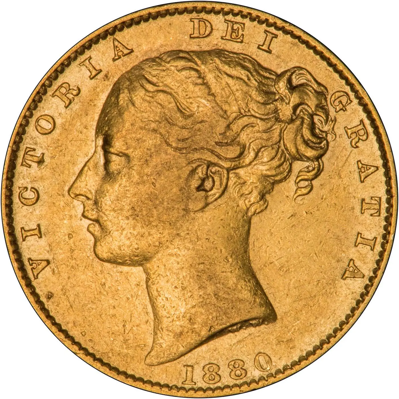 1880 Gold Sovereign Vic Young Head Shield Sydney Inverted A