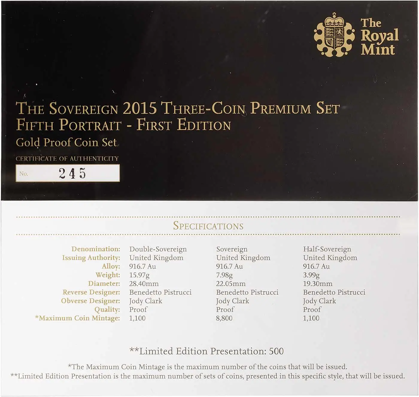 2015 Three Coin Premium Gold Proof Sovereign Set | Chards