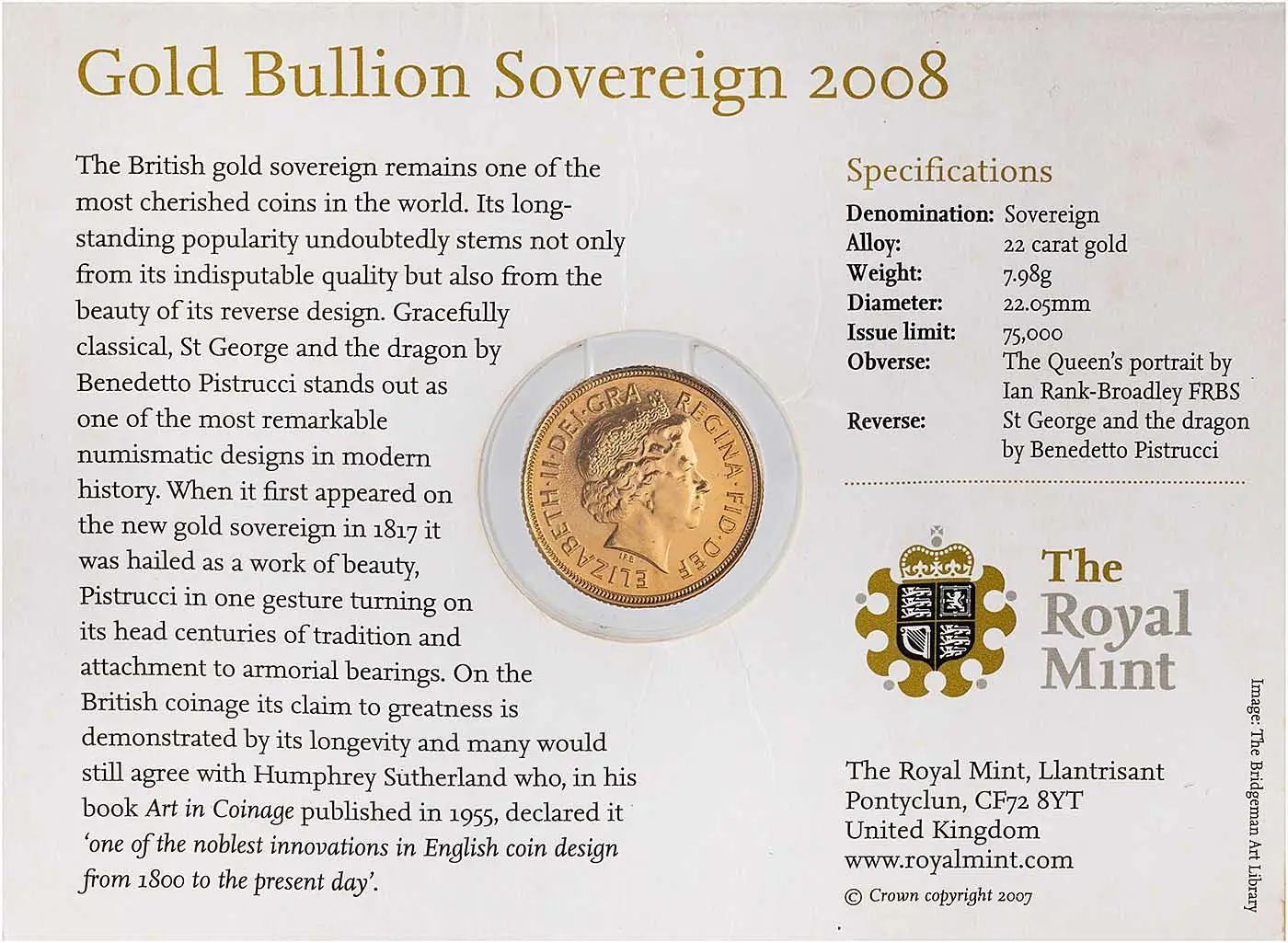 2008 QEII Gold Sovereign Coin - In Sleeve | Chards