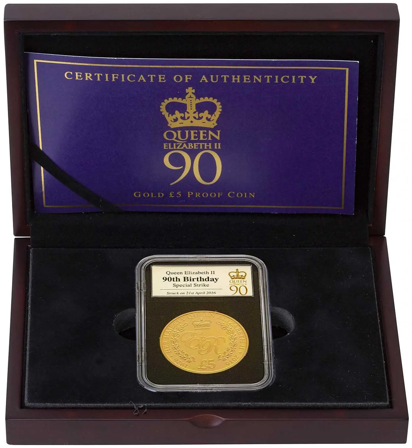 2016 Queens 90th Birthday Gold Proof £5 Coin | Chards